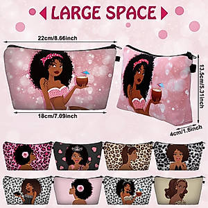 Chunful 9 Pcs Black Women Makeup Bag African American Make up Pouch Bags Canvas Travel Cosmetic Bags for Women Queen Zippered Toiletry Bag Reusable Multi Purpose Organizer for Adults (Stylish Style)
