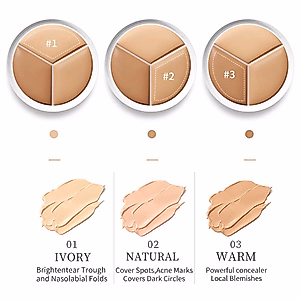 Full Cover Concealer Palette,Tri-Color Concealer Make Up,Corrects Dark Circles Red Marks Scars& Softens Fine Lines,Highlight Contours Waterproof Long Lasting Concealer Matte Foundation