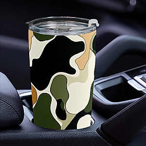 QWEUIOP 20oz Insulated Travel Coffee Mug Black Green Camouflage Pattern Stainless Steel Tumbler with Lid Double Wall Vacuum Coffee Cup For Hot and Cold Drinks14187