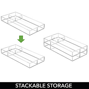 mDesign Plastic Divided Makeup Organizer Holder Tray for Bathroom Drawer, Vanity, Countertop Storage - Cosmetic Organization Holds Palettes, Brushes, Accessories - Lumiere Collection - Clear