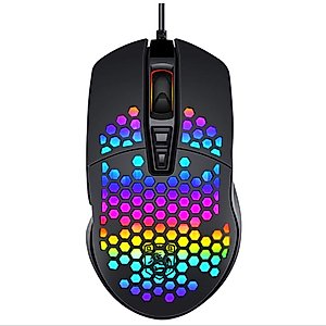 Lightweight Gaming Mouse, Honeycomb USB Wired Mouse with Backlight, 4000 DPI, RGB Computer Gaming Mouse for Mac, Laptop, PC (Black)