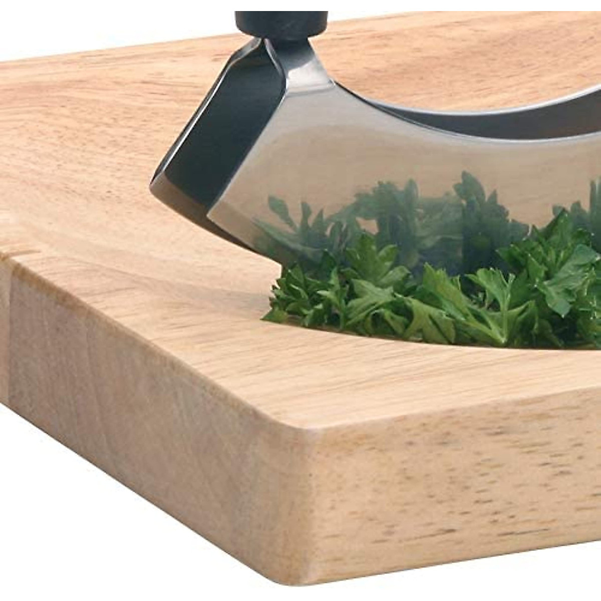 KitchenCraft Double Blade Mezzaluna Chopper and Wooden Board, Stainless Steel / Wood, 2 Piece Set