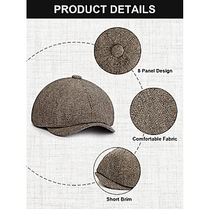 2 Pack Newsboy Hats for Men Classic 8 Panel Wool Blend Ivy Hat