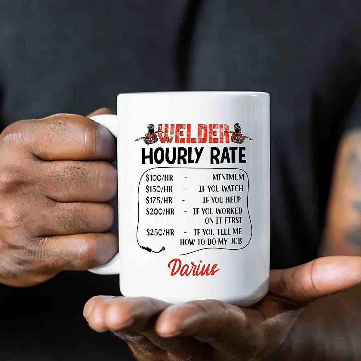 Personalized Welder Travel Mugs, Welder Hourly Rate White Ceramic Mug Choose Size 11 Oz or 15 Oz, Customized Name Welder Coffee Mug Cup Gifts for Birthday Christmas, Welders Coffee Cup for Men Dad