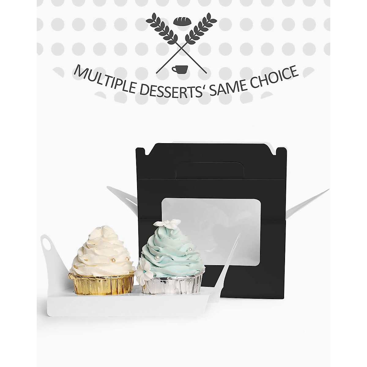 qiqee Cupcake Box Two Holder 6.5x3.6x3.5inch(2.2" Top) 50pcs Brown 2 Cupcake Boxes With Window