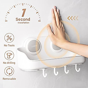 LUXEAR Shower Caddy Suction Cup NO-Drilling Removable Bathroom Shower Shelf Powerful Shower Organizer Max Hold 22lbs Caddy Basket Waterproof & Oilproof Wall Mounted Storage Rack for Bathroom&Kitchen 