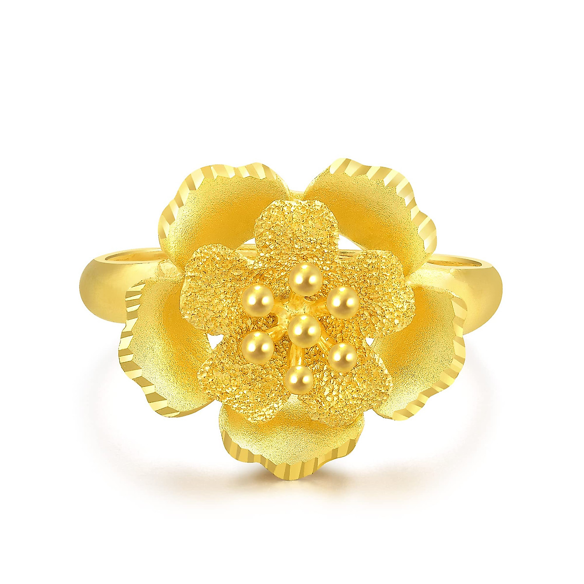 CHOW SANG SANG 999.9 24K Solid Gold Price-by-Weight 7.11g Gold Flower Ring for Women and Wedding Occasion 86577R | Size Adjustable