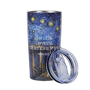 1st Heaven Coffee Tumbler, Van Gogh Art Tumbler, Spill-proof Insulated Coffee Mug with Lid, Inspirational Art Lover Gift for Outdoor, Office & Travel, 20oz (Starry Night Over the Rhône)