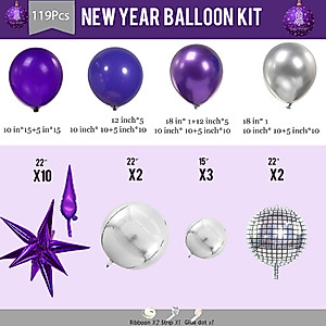 yeewaka chrome purple silver disco balloon garland arch kit 120pcs dark purple & metallic purple balloons with disco ball star balloons for birthday 2024 New year eve prom party decorations