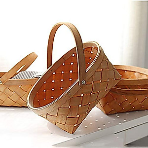 Jteyult Handmade Rattan Storage Container Storage Basket Wooden Storage Basket with Handle Storage Container