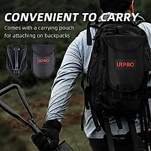 URPRO Folding Survival Shovel w/Pick, Portable Carbon Steel Handle and Blade, Entrenching, Military, Firefighting, Trenching Tool, for Camping, Gardening, Digging, Sand, Mud & Snow
