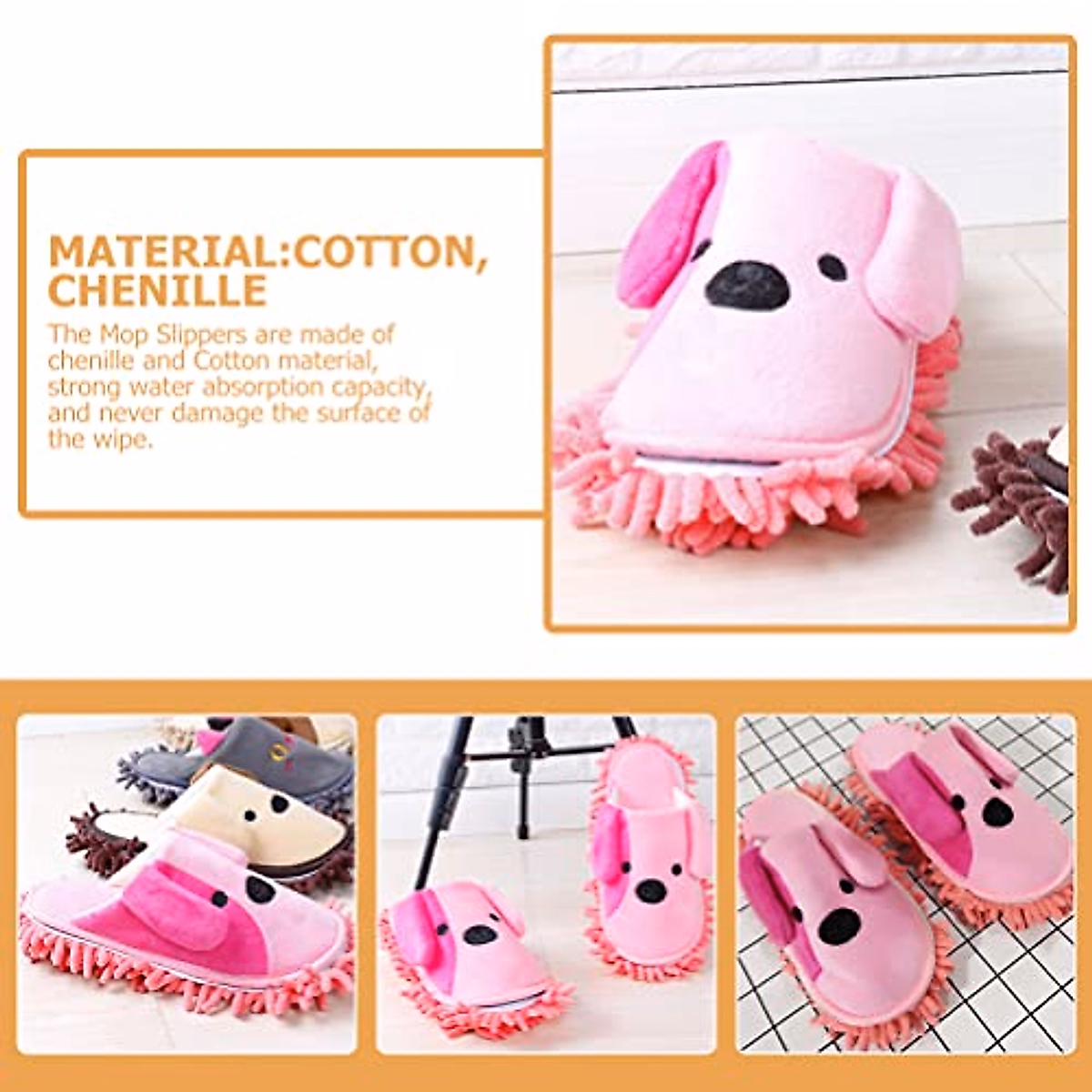 KICHOUSE Microfiber Mop Chenille Floor Cleaning Mop Slippers Detachable Washable House Dusting Shoe Cover Lazy Dirt Cleaning Mopping Shoes Unisex Mop Socks Wood Floor Cleaner