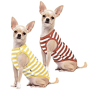 CtilFelix Dog Shirt Striped Dog Clothes Stretchy Vests Soft Cotton for Small Medium Large Dogs Boy Girl Puppy Clothes Lightweight Cat Outfit Kitten Tank Top Apparel T-Shirts Pack-2 Yellow & Rust S