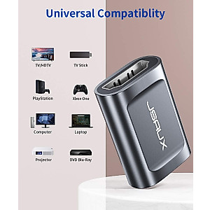 JSAUX HDMI Coupler Female to Female 2 Pack, 4K HDR HDMI Extension Connector Adapter Aluminum Alloy for HDTV, Roku Stick, Computer, PC, Monitor, Laptop, Projector, DVD Player, PS 4/3(Grey)