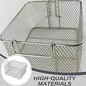 Fryer Basket 8.3x7.5x4.3 In Stainless Steel Fry Basket with Removable Handle & Pot Edge Hooks Kitchen Cooking Rectangle French Fry Basket for Serving Food, Frying Basket For Pot