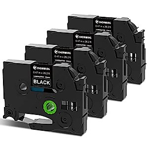Black Label Tape TZe-335 Replacement for Brother TZe Tz Tape 12mm 0.47 Laminated White on Black TZ335，Work with Brother P Touch PT-D210 D220 H110 D600 Label Maker，4-Pack