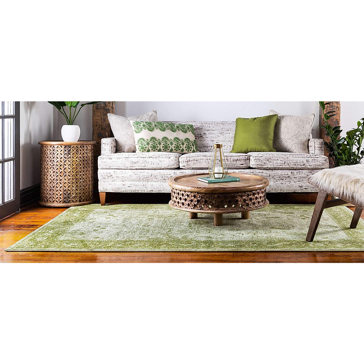 Unique Loom La Jolla Collection Farmhouse, Contemporary, Botanical, Traditional, Vintage Area Rug, 9 x 12 ft, Light Green/Green