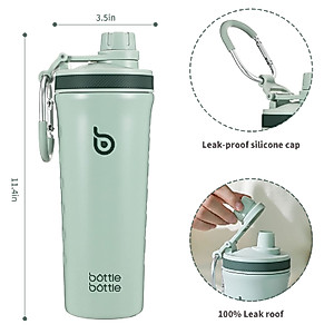 BOTTLE BOTTLE 26oz Insulated Shaker Bottle Insulated Stainless Steel Water Bottle with Wire Whisk, Reusable Stainless Steel Water Bottle, Gym Water Bottle（green）