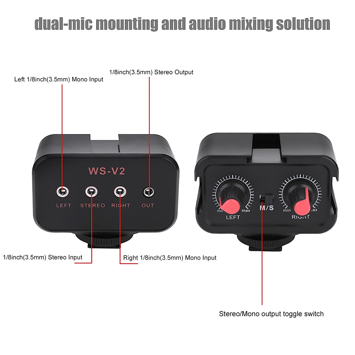 Camera Mixer Dslr Mixer o Camera Mixer o Camera Mixer WSV2 2 Channel Universal Microphone o Adapter Mixer with 3.5mm Inputs for DSLR Cameras