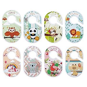 SAVITA 8pcs Baby Clothes Dividers, Nursery Closet Dividers Cute Animals Baby Closet Size Dividers from Newborn to 24 Months Nursery Closet Hanger for Infant Wardrobe