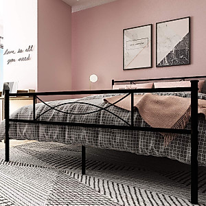 Weehom Metal Bed Frame Platform Mattress Foundation/Box Spring Replacement Platform Bed Kids Bed Twin Black