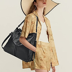 Viviphanhy Women Large hobo Leather tote concealed carry purses shoulder crossbody bags sets(Black)