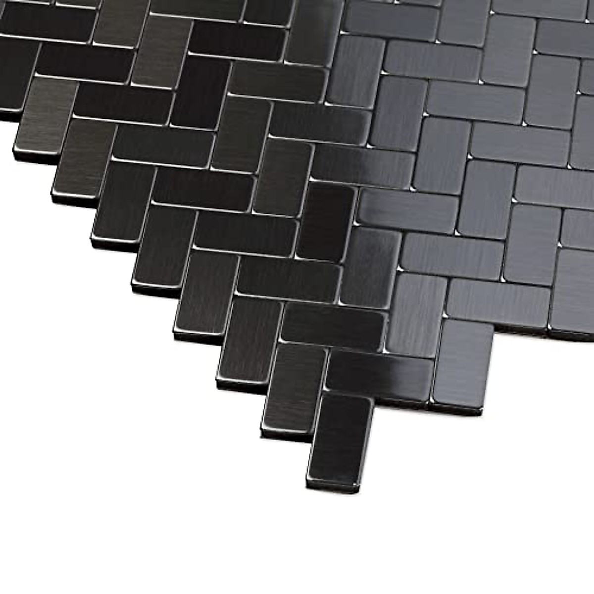 SpeedTiles CALTROP Trendy Herringbone Metal Tiles for Kitchen Backsplash, Fireplace, Interior Wall - 3X Faster Peel & Stick Installation with No Mortar, No Grout - Black Stainless Steel - Sample