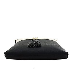 FashionPuzzle Tassel Zip Pocket Crossbody Bag (Beige/Black)