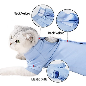 Cat Recovery Suit After Surgery, Pet Recovery Wear for Abdominal Wounds Cat Onesie Cone E-Collar Alternative,Blue L