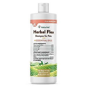 NaturVet Herbal Flea Pet Shampoo with Essential Oils – Helps Against Fleas, Insects – Deodorizing Dog Shampoo – Includes Rosemary, Cedarwood, Geranium, White Thyme Oils – 16 Oz.