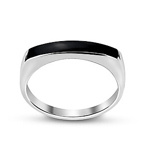 AeraVida Rectangular Bar Simulated Black Onyx Inlay .925 Sterling Silver Ring | Casual Comfort Fit Silver Rings for Women | Gift for Daughter, Women | Sterling Silver Rings Sizes (7)
