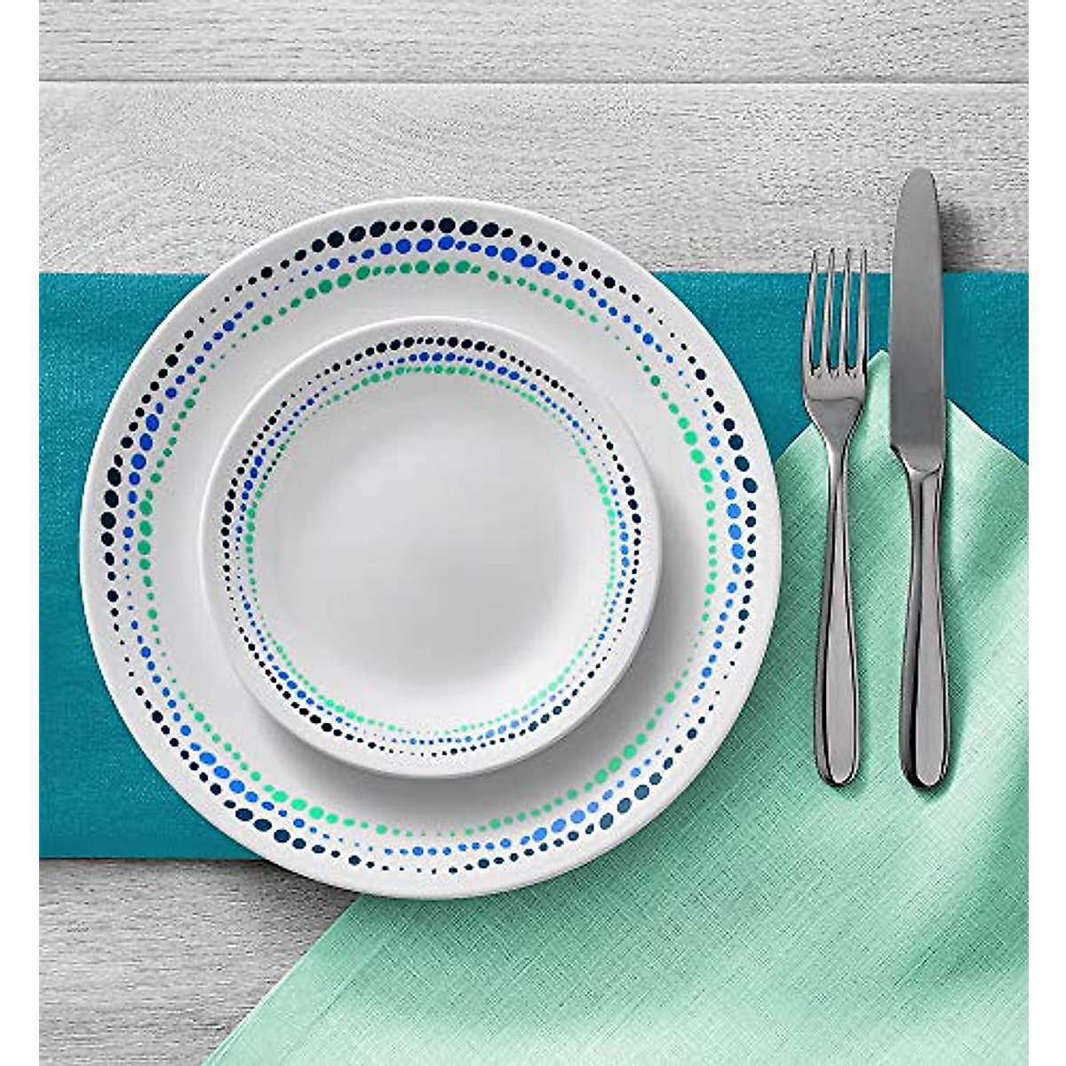 Corelle Vitrelle 18-Piece Service for 6 Dinnerware Set, Triple Layer Glass and Chip Resistant, Lightweight Round Plates and Bowls Set, Ocean Blue