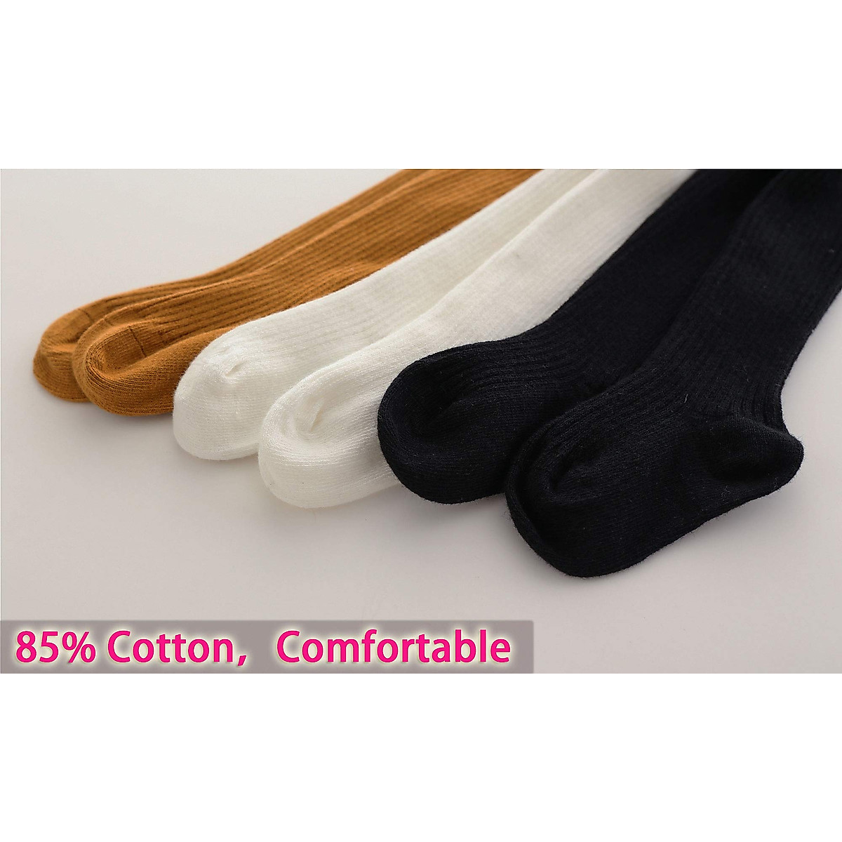 CECORC Baby Tights – Thick Toddlers Girl Leggings–Seamless Cable Knit Cotton Stockings – Infants Pantyhose 3 Pack, 0-6 Months, White+Black+Ginger