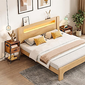 EOYUTLLY Nightstand with Charging Station,End Table with USB Ports & Power Outlets, Night Stands with Storage Drawer for Bedroom Living Room (Rustic Brown Set of 2)