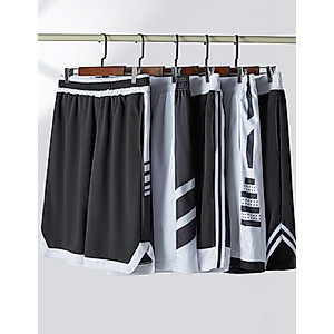Liberty Imports 5 Pack Men's Quick Dry Athletic Basketball Shorts 9" Inseam with Pockets, Activewear for Workout Gym Running (Set 7, Large) Black/White