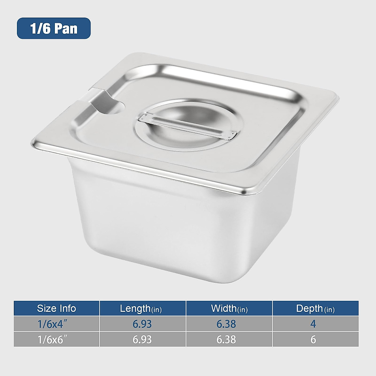 Restlrious Hotel Pan 1/6 Size Stainless Steel Steam Table Pan w/Notched Lid, 4" Deep Chafer Food Pan, 6 Pack Stackable Anti-Jam Steam Pan for Hotel, Restaurant Supplies, Party, Buffet & Event Catering