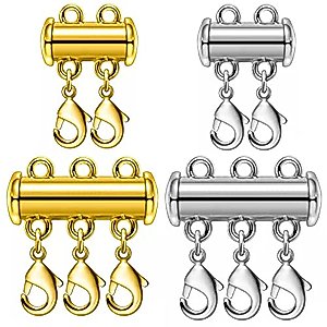 OHINGLT Necklace Layering Clasps Slide Lock Clasp Necklace Connector Multi Strands Slide Tube Clasps