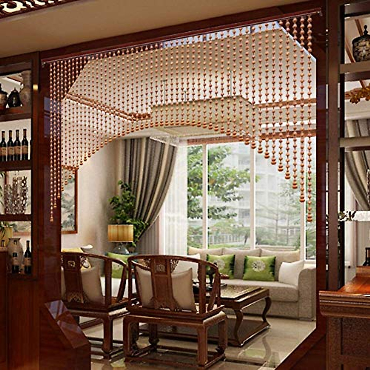 HAPPLiGNLY 35 Strands Beaded Door Curtains for Doorways Wood Bead String Curtain for Room Dividers Semicircle Handmade Home Hanging Screen Retro Style - Customizable (Size : Width 120cm)