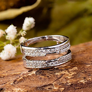 Facet Jewel 3/4 Carat Cubic Zirconia Enhancer Guard Open Two Row Band Ring for Women in 925 Sterling Silver (VVS, 0.71 CTW) Stacked Band Ring Size 5