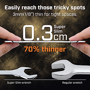 ironcube Super Thin Wrench Set,8-Piece, Metric, Including 8 to 27 mm, Open end Slim Wrench Set With Rolling Pouch, Perfect For Auto, Bike in Narrow Space Use