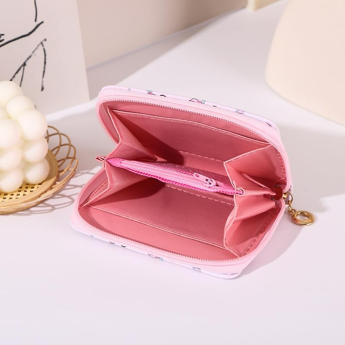 Cute Cartoon Wallet for Women and Girl, Small PU Leather Zipper Coin Credit Cards Anime Purse with Cute Keychain, 2Pce (Cartoon Wallet-03)
