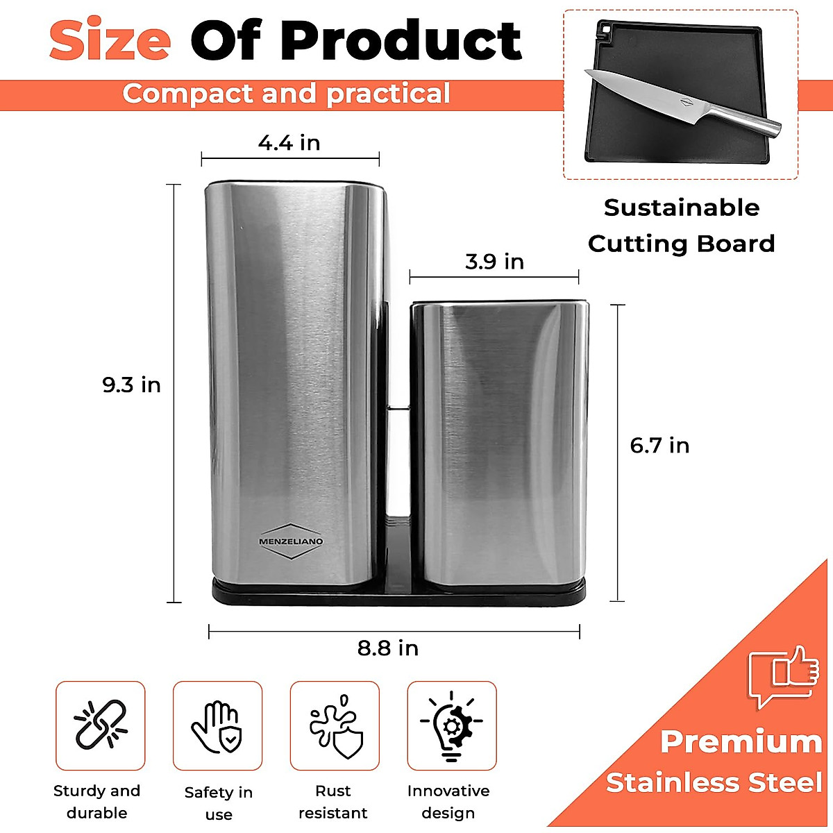 MENZELIANO 13 pcs kitchen knife set with block and cooking stainless steel utensils set with holder