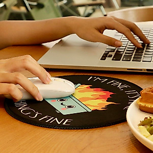 Dumpster on Fire Small Mouse Pad, Cute Funny Round Mousepad with Non-Slip Rubber Base, This is Fine Mouse Pads for Desk Accessories Laptop Gaming Office Supplies Decor(8.6 x 8.6 Inch)