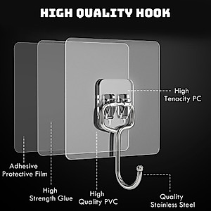 Large Adhesive Hooks, 30-Pack Heavy Duty Sticky Hooks, Waterproof Transparent Hooks, Self-Adhesive Traceless Hooks for Hanging, Clear Hooks with No Damage Installation