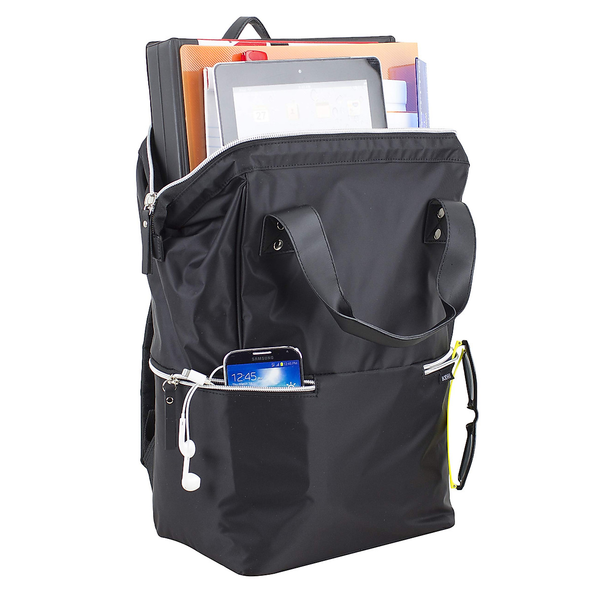 BODHI Doctor Bag Style Top Load Backpack Purse With Front Large Zipper Pockets, Black