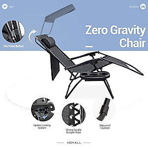 Homall Zero Gravity Chair Patio Lawn Chair Lounge Chair Folding Recliner Adjustable Outdoor with Canopy Shade,Cup Holder (Black)
