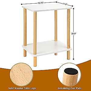 Fixwal Rack Wooden Nightstand Side Table 2-Tier Tall End Table with Storage White Bedside Table for Living Room Bedroom Office No-Tool Assembly