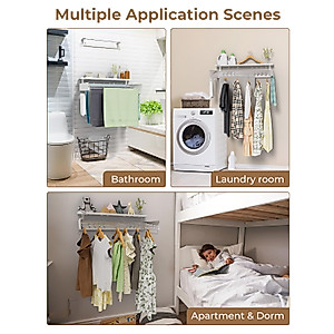 yamagahome Clothes Drying Rack Wall Mounted with Extra Storage Board, Laundry Drying Rack Collapsible with Handle, Collapsible Drying Racks for Laundry for Indoor and Outdoor, 31.5''