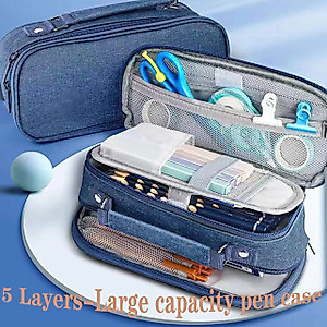 Jiolly Black Pencil Case Large capacity Pencil Pouch 3 Compartment Large Storage Pouch Double Zipper Storage Bag Portable Multifunctional bag Desk Organizer School Pencil Case New Semester Begins