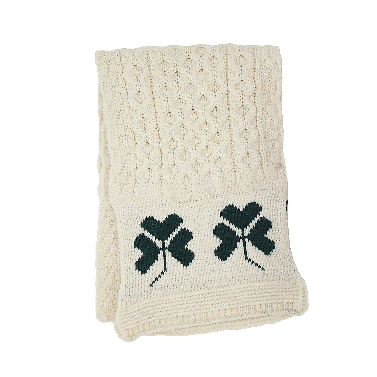 Aran Crafts Irish Shamrock Soft Cable Knitted Scarf 9"x60" (100% Merino Wool)